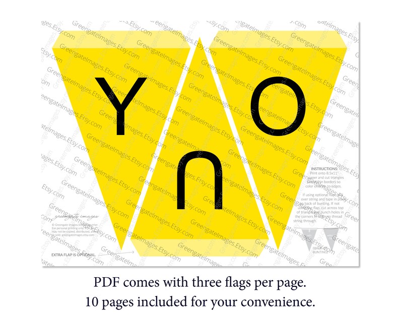 Yellow Letter Banner - PRINTABLE, Editable Banner PDF. Instant Digital ...