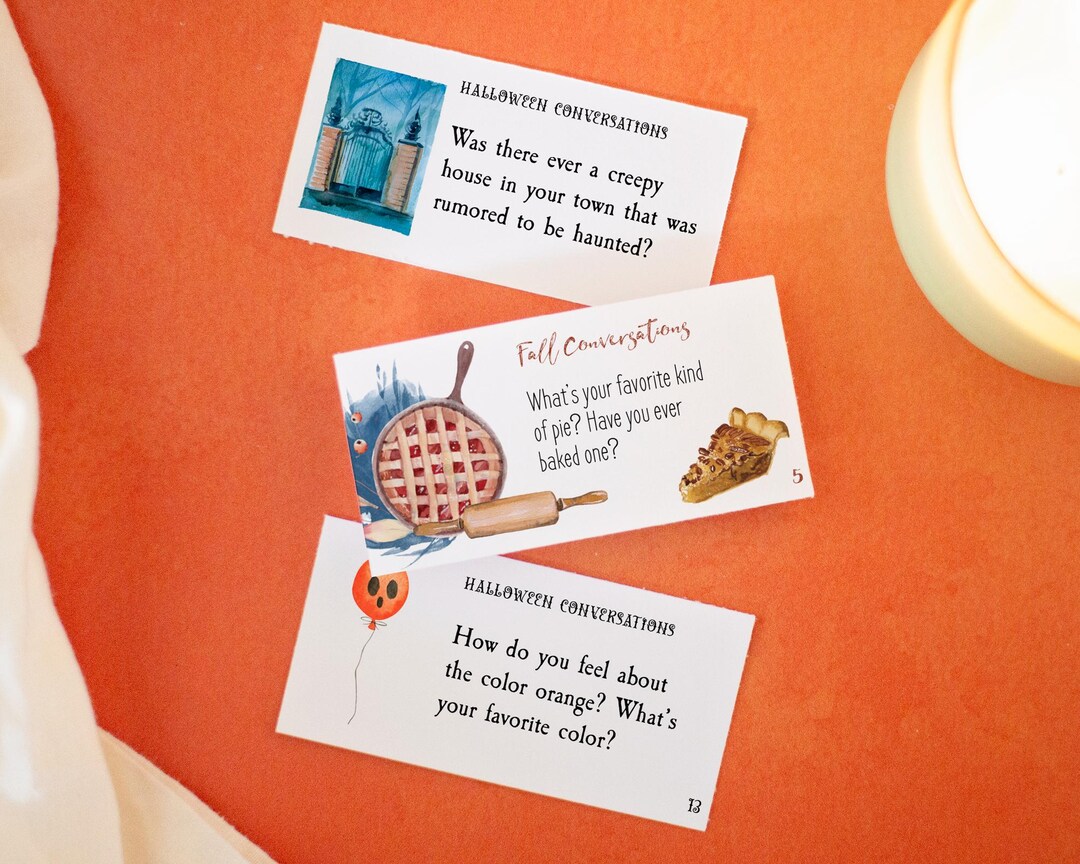 Fall & Halloween Conversation Cards - PRINTABLE Instant Download. 40 ...
