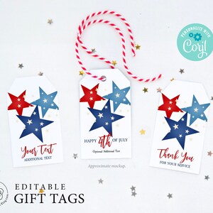 Patriotic Gift Tag - Printable & Corjl Editable / Red Blue Stars Gift ...