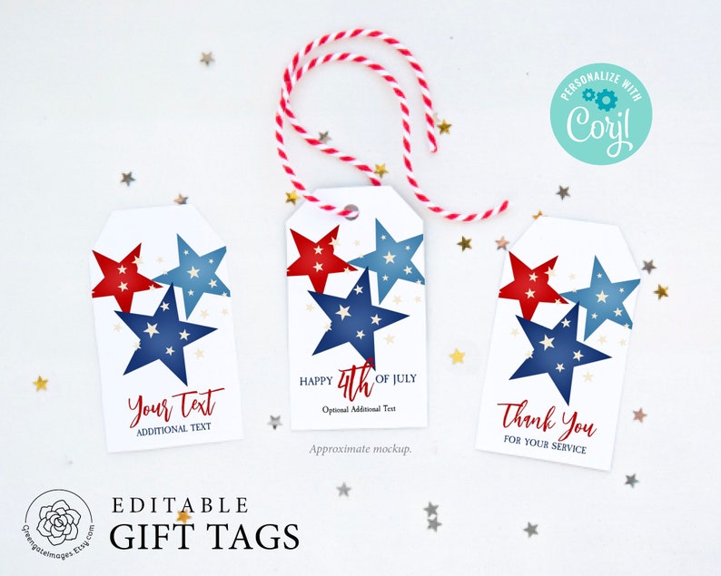 Patriotic Gift Tag Printable & Corjl Editable / Red Blue - Etsy