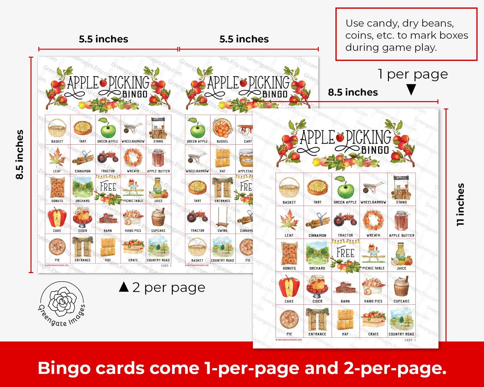 Apple Picking Bingo Cards: PRINTABLE Bingo With Labeled Pictures. 50 ...