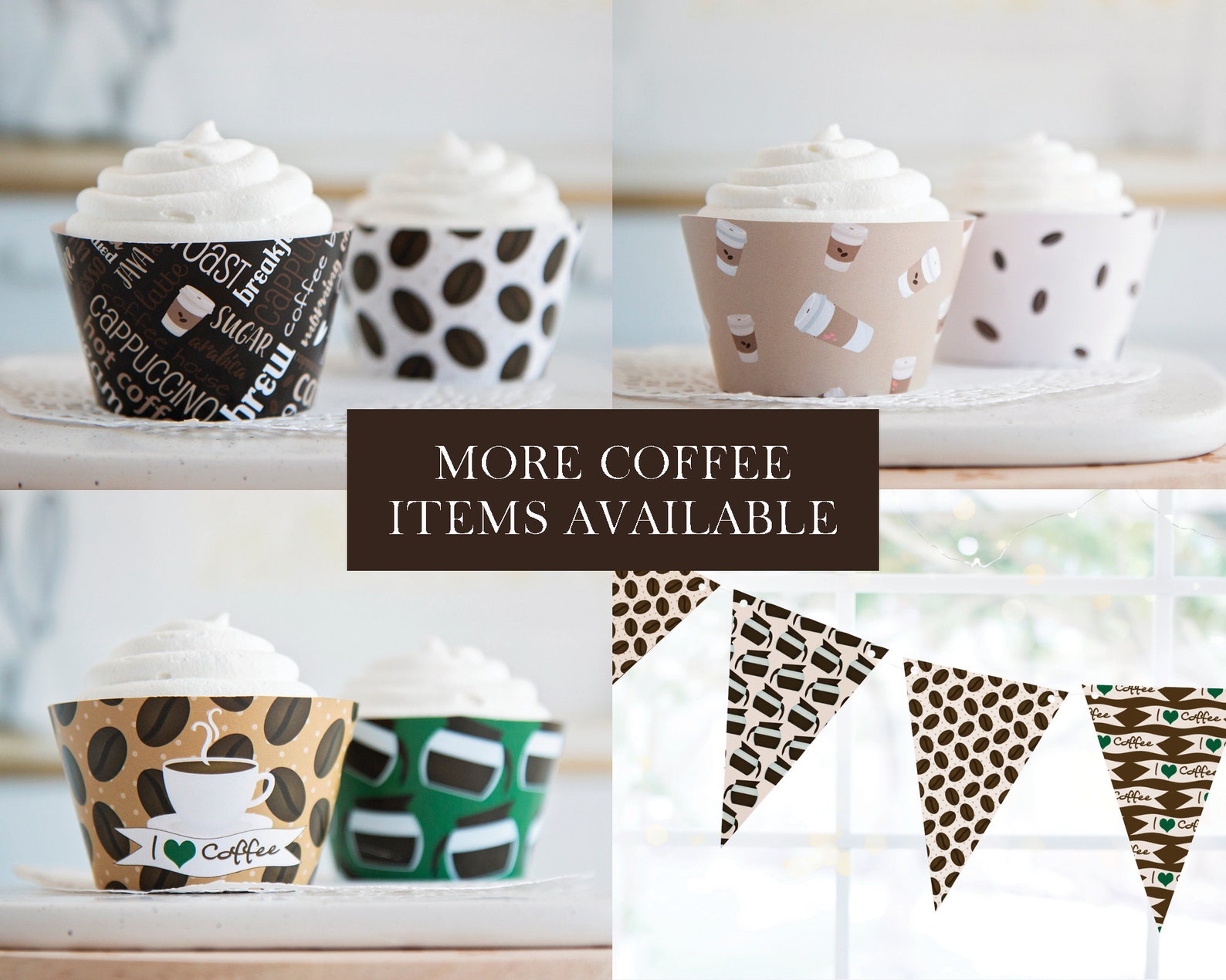 Coffee Bunting PRINTABLE Coffee-themed Banner Flags W Coffee Beans. for ...