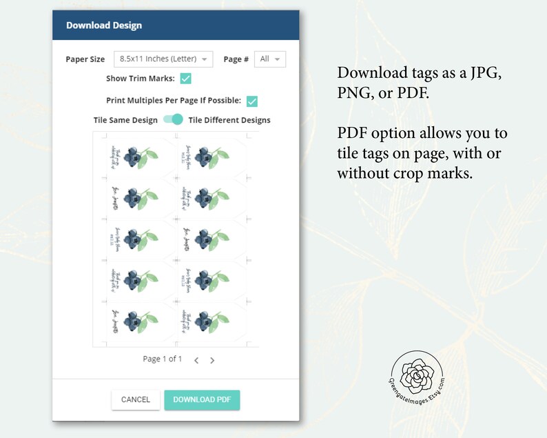 Blueberry Gift Tags Printable Gift Tag Editable Corjl - Etsy