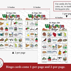 Wisconsin Bingo Cards - 50 PRINTABLE Unique Cards Download Instantly ...