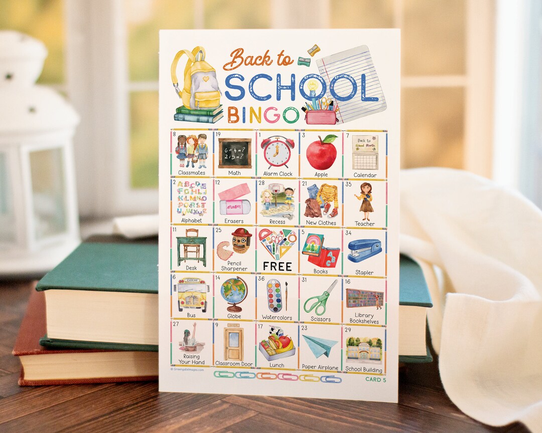 Back to School Bingo (elementary) - 50 PRINTABLE Unique Cards. Instant ...