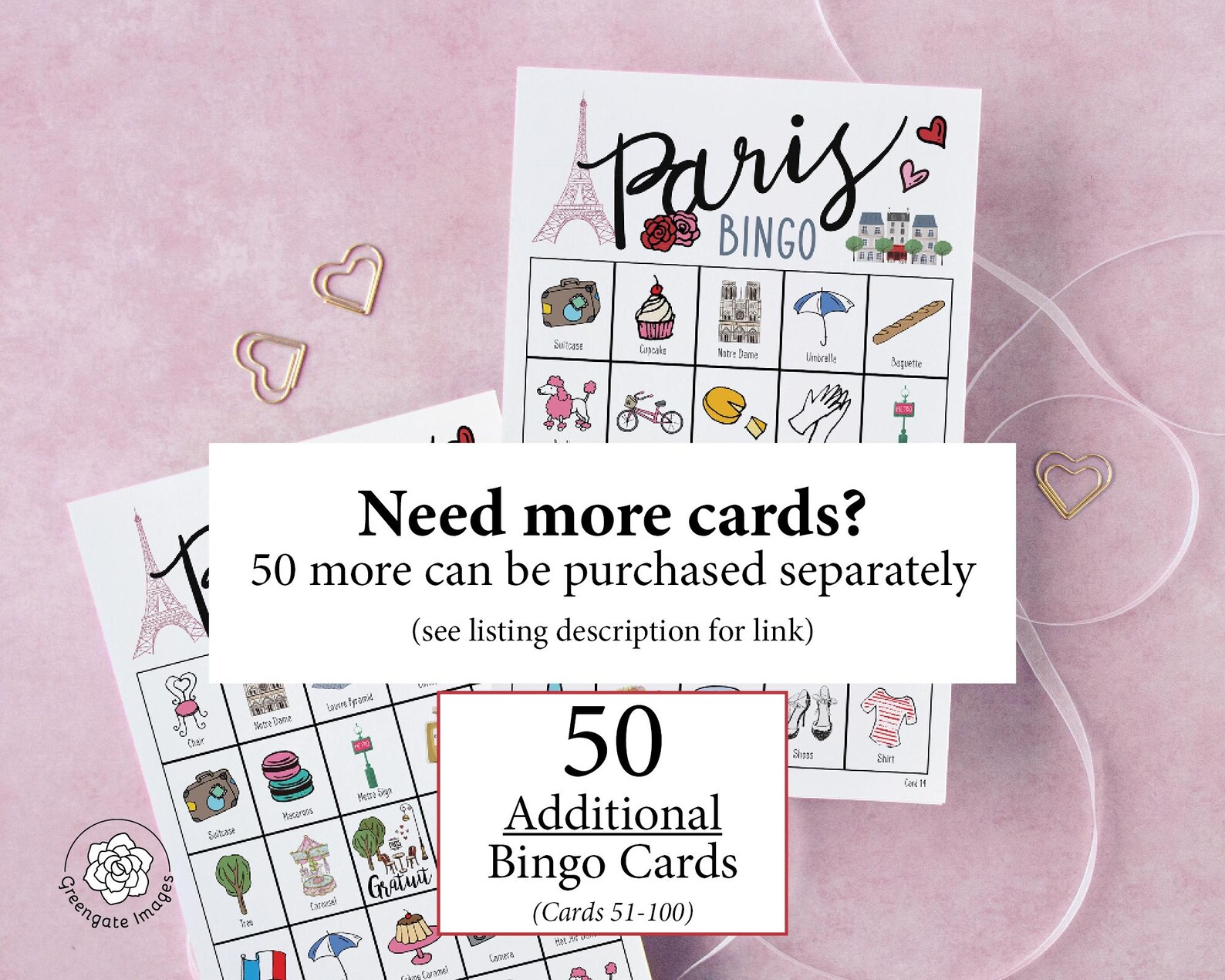 Paris Bingo Cards: Printable Bingo Cards, 50 Cards, Senior Citizen ...