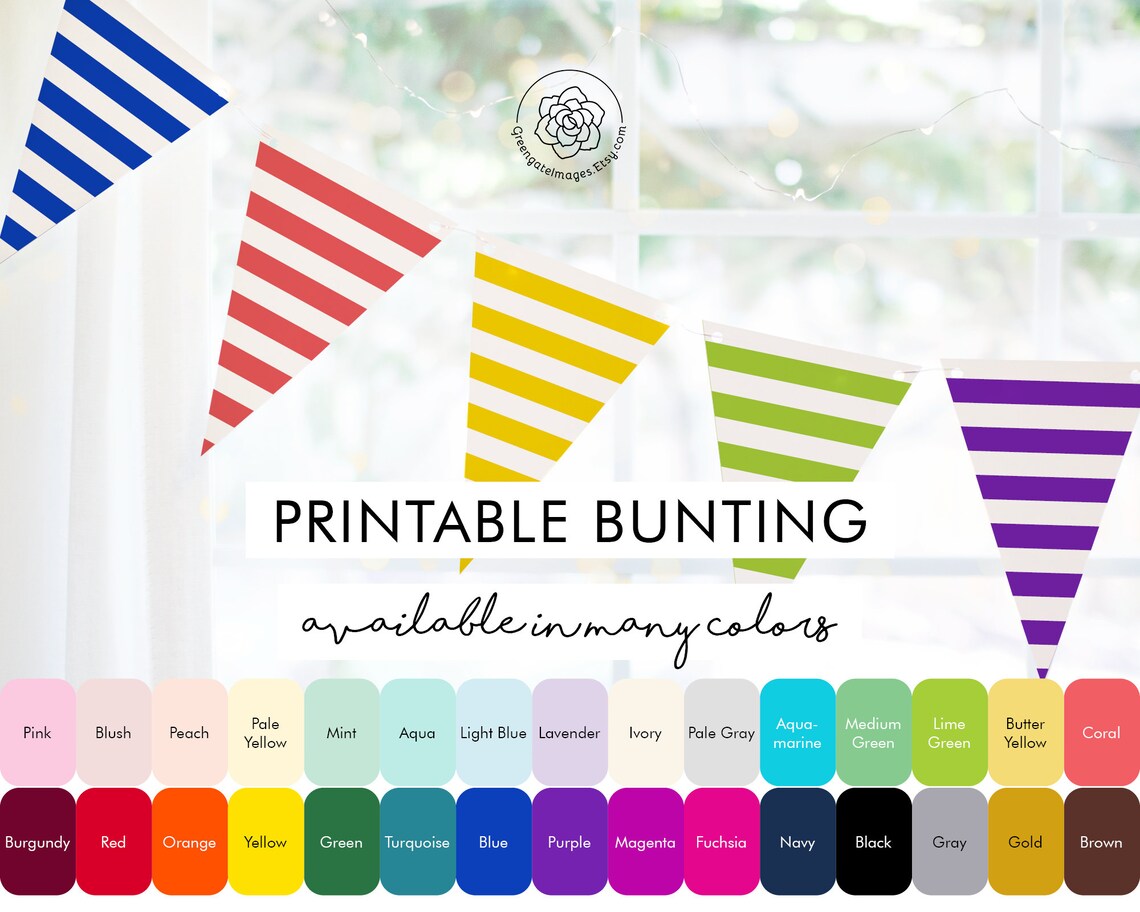 Printable Bunting Download - Black White Stripe, Digital Banner, Party ...