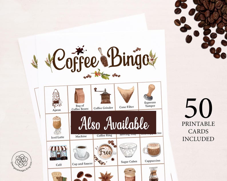 Coffee Bridal Shower Bingo Cards - 50 PRINTABLE Unique Cards in Pdfs ...