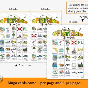 Florida Bingo Cards - 50 PRINTABLE Unique Cards You Download Instantly ...