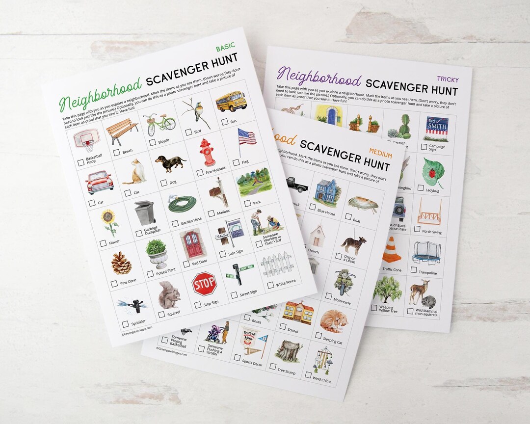 Neighborhood Scavenger Hunt 3-pack - PRINTABLE PDF Activity for Taking ...