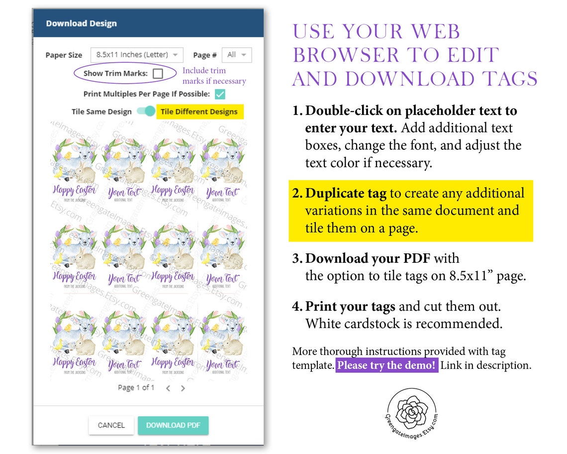Easter / Spring Gift Tags Printable Gift Tags Editable | Etsy