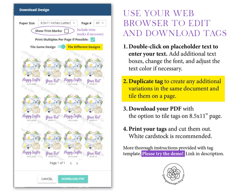 Easter / Spring Gift Tags Printable Gift Tags Editable | Etsy