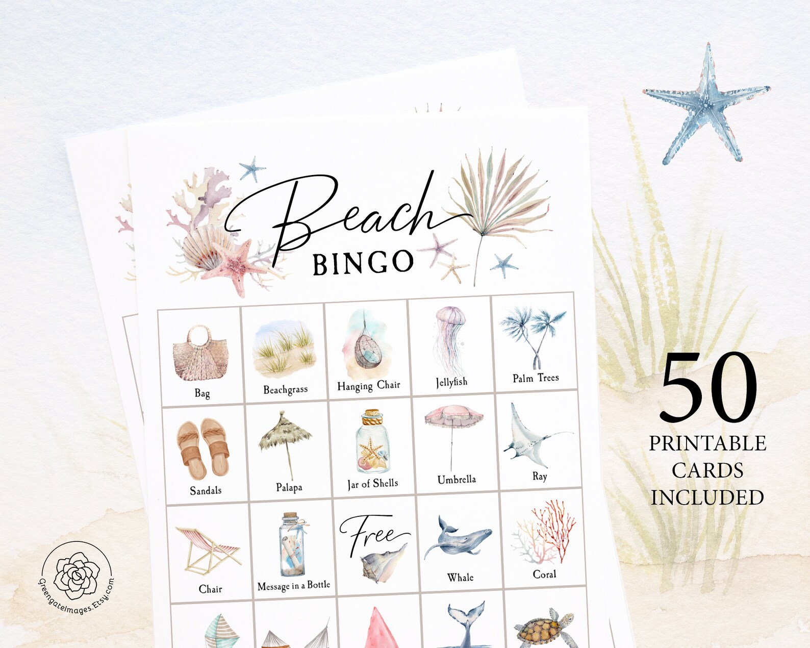 Beach Bingo: PRINTABLE 50 Cards Bingo Pdf Game Party Game - Etsy
