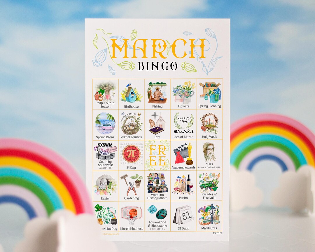 March Bingo - 50 PRINTABLE Unique Cards. Instant Digital Download PDF ...