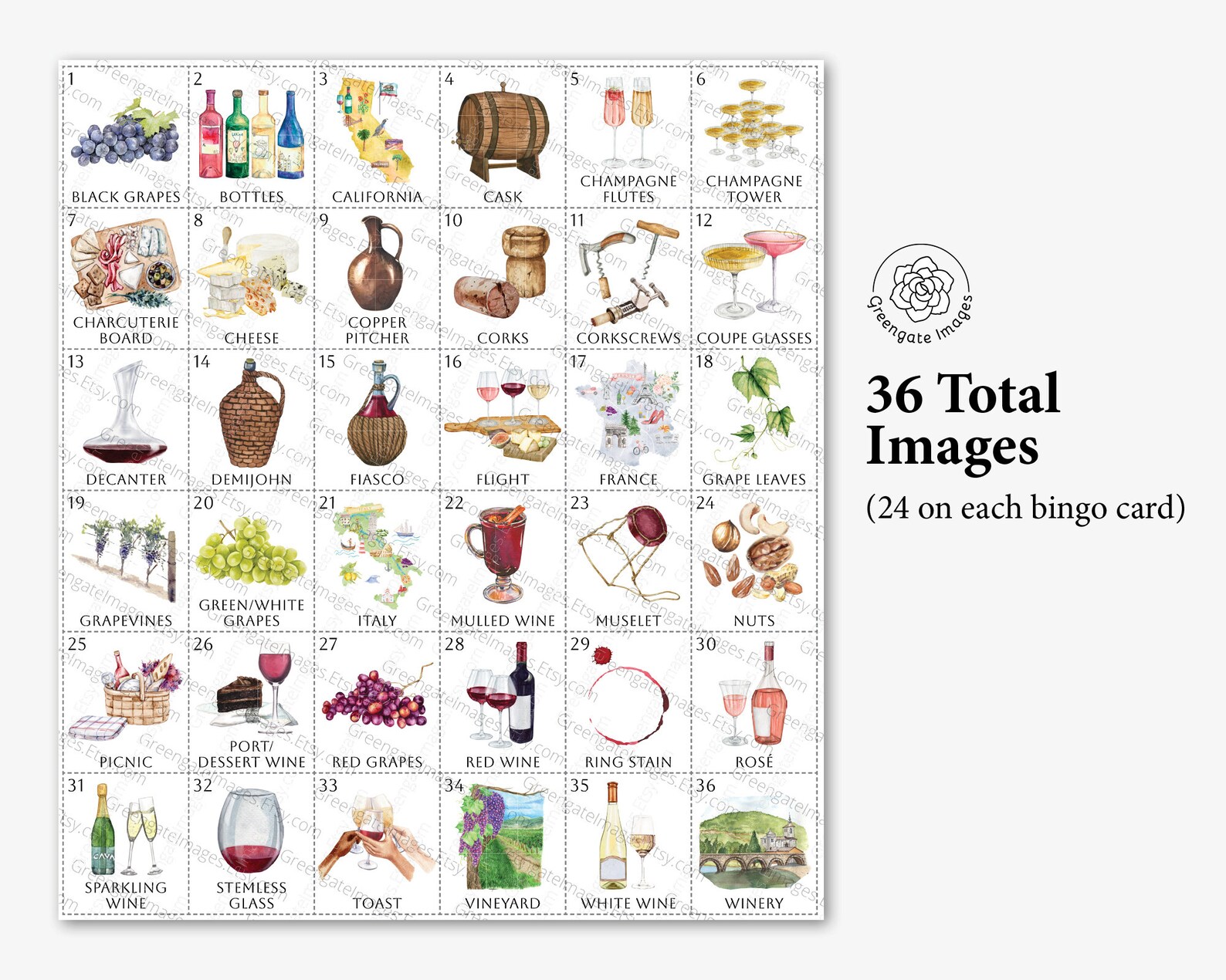 Wine Bingo - 50 PRINTABLE Unique Cards. Instant Digital Download PDF ...