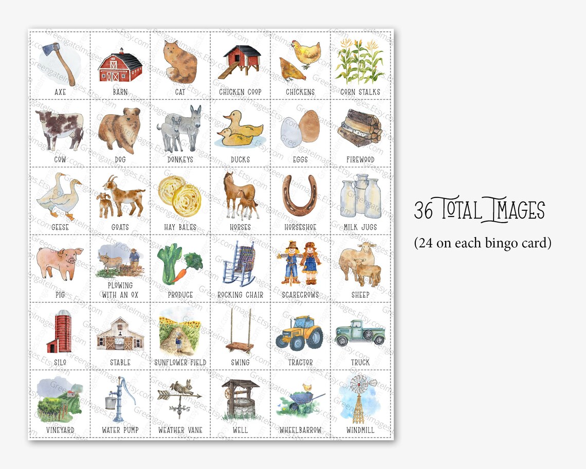 Farm Bingo: 50 Printable Bingo Cards Great for Farm-themed | Etsy