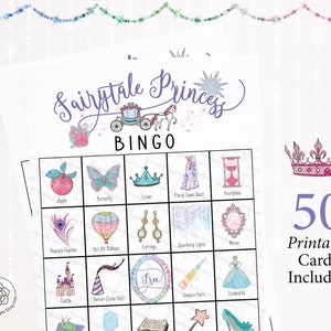 Fairytale Princess Bingo Cards: Printable Bingo Cards, 50 Cards, Kids ...