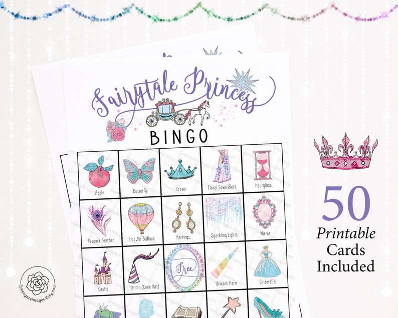 Fairytale Princess Bingo Cards: Printable Bingo Cards 50 | Etsy