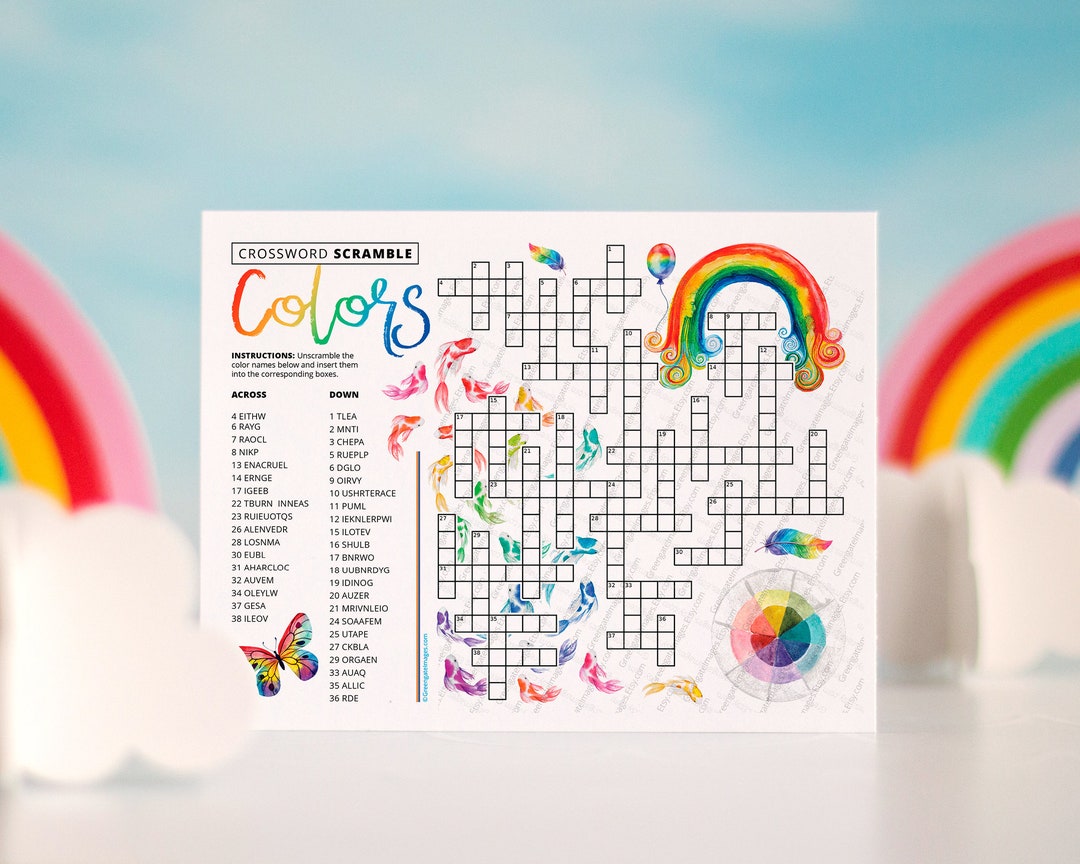 Colors Crossword Scramble - PRINTABLE Downloadable Activity PDF. Fun ...