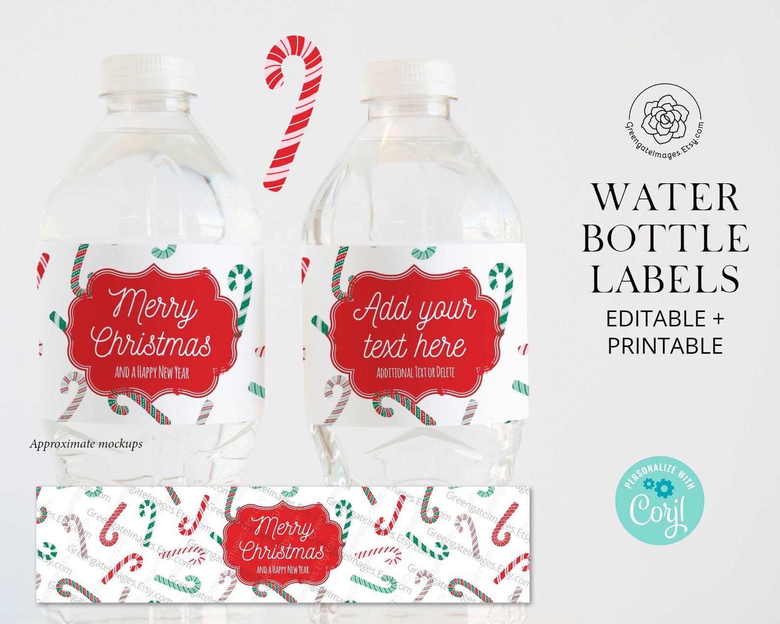 Christmas Water Bottle Label Printable Corjl Editable | Etsy