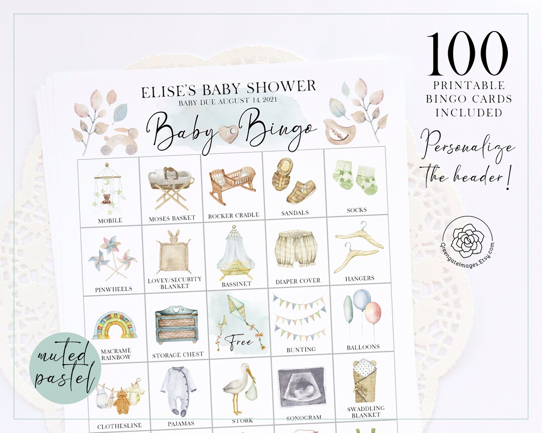 Baby Shower Bingo: 100 Cards PRINTABLE Bingo Pdf - Etsy
