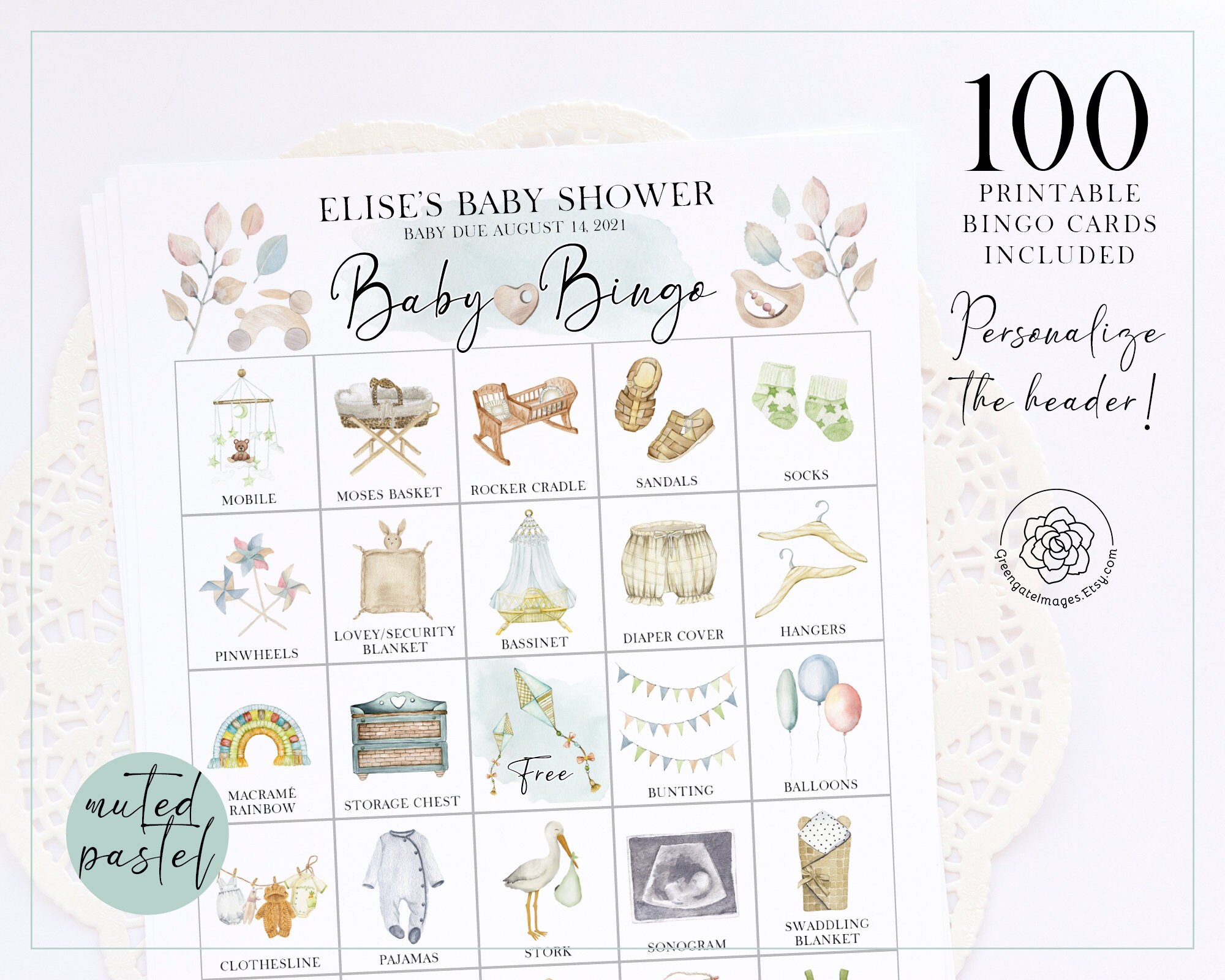 Baby Shower Bingo: 100 Cards, PRINTABLE Bingo Pdf, Personalized Baby ...
