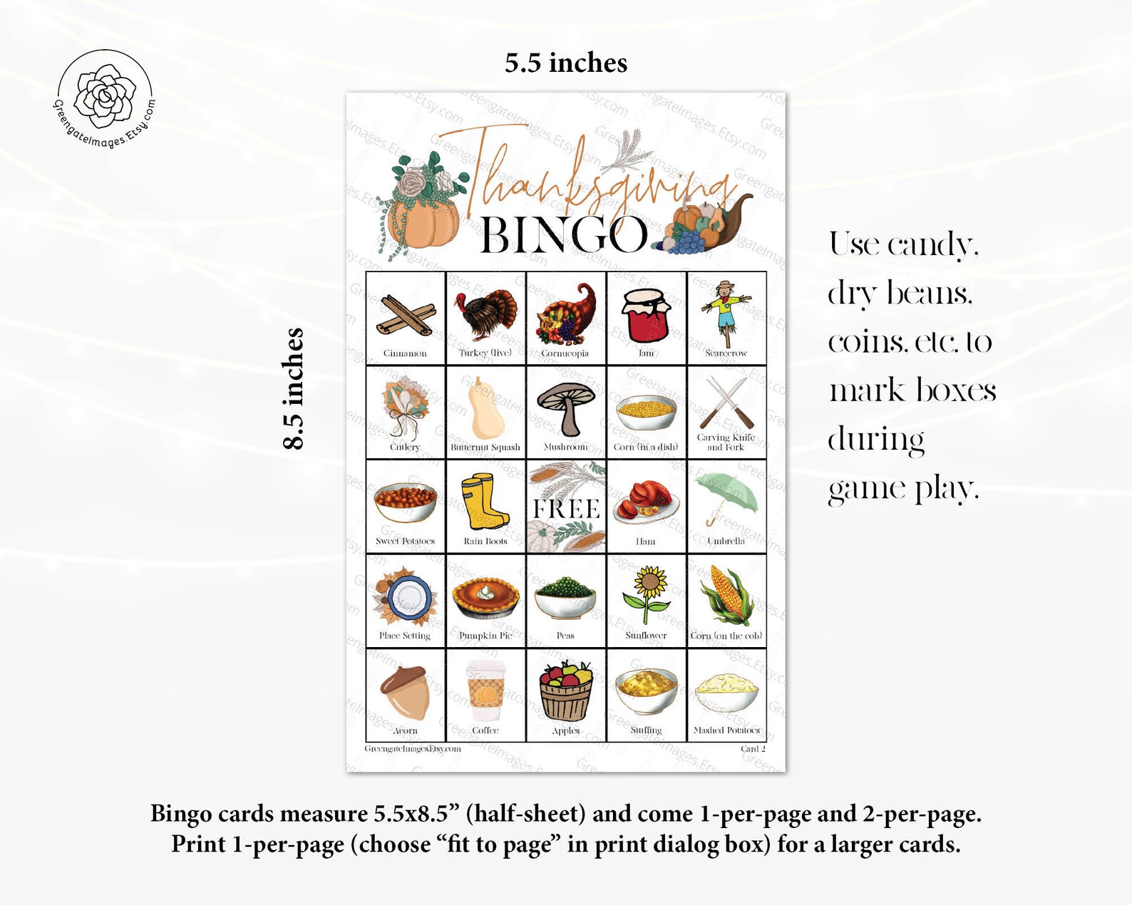 Thanksgiving Bingo Cards: Printable Bingo 50 Cards Senior | Etsy