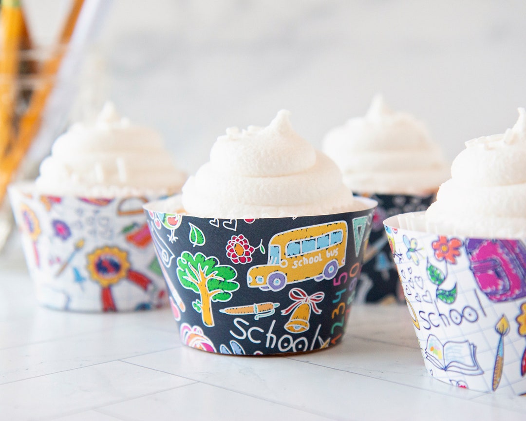 School Cupcake Wrappers - PRINTABLE Cupcake Sleeves, Instant Download ...