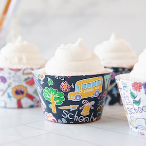 School Cupcake Wrappers - PRINTABLE Cupcake Sleeves, Instant Download ...
