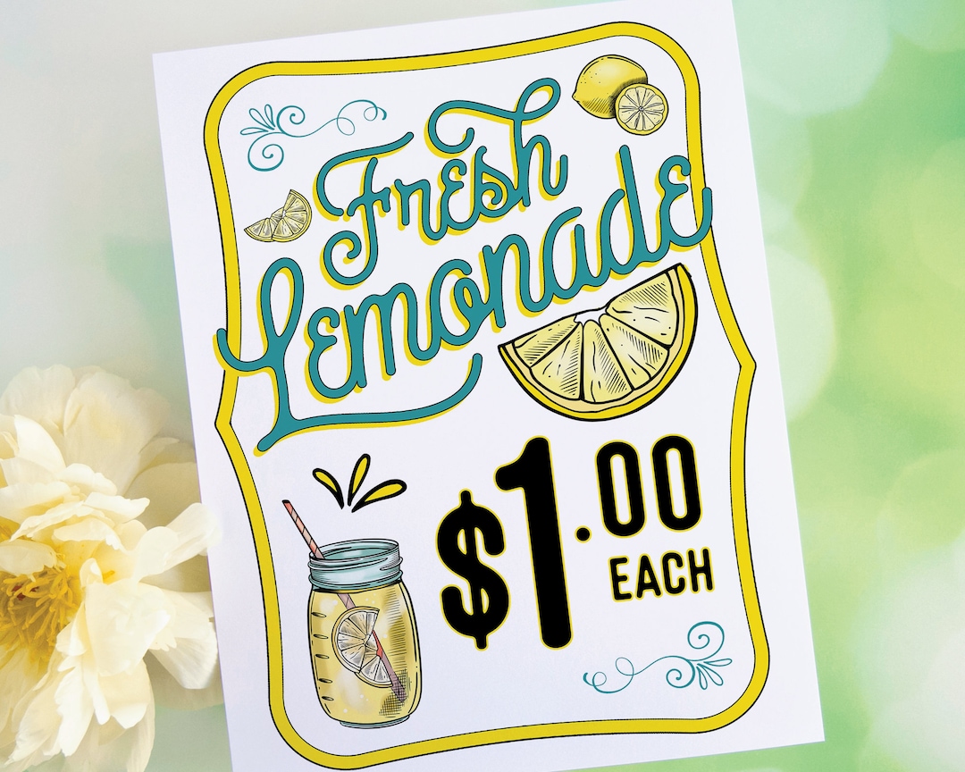 Fresh Lemonade Sign - PRINTABLE Corjl 8.5x11" Sign Template. Aqua Teal ...