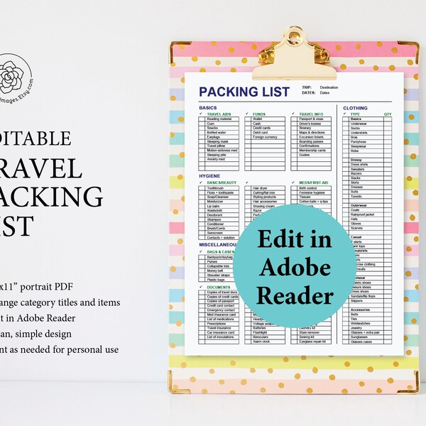 Travel Packing Planning List Template - Etsy