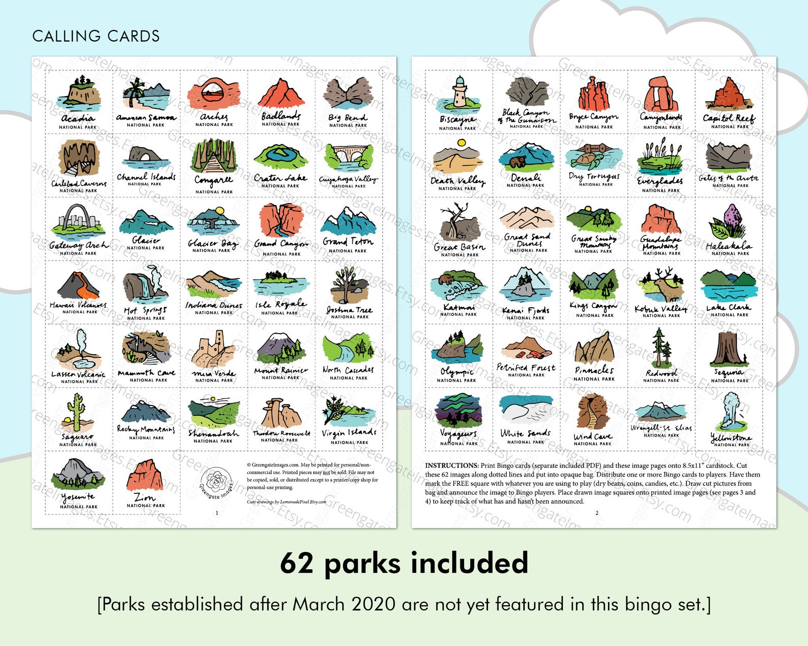 National Parks Bingo 50 Cards PRINTABLE Senior Citizen - Etsy