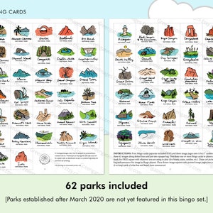 National Parks Bingo 50 Cards, PRINTABLE, Senior Citizen Activities ...