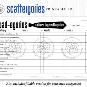 Father's Day Scattergories - PRINTABLE Digital Download PDF. Party Game ...
