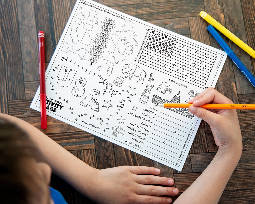 USA Patriotic Activity Page - Instant Download PDF Games for Kids ...