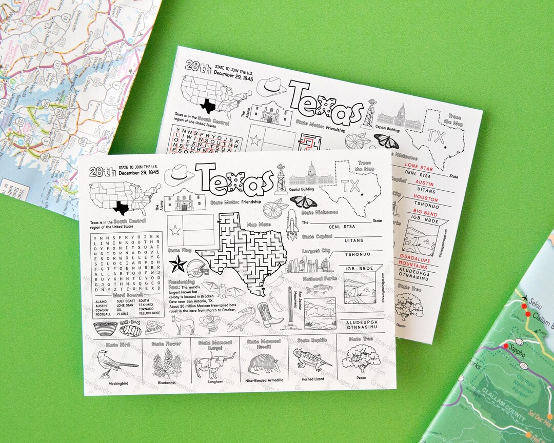 PRINTABLE Texas Activity Page - Instant Download PDF Game for Kids. TX ...