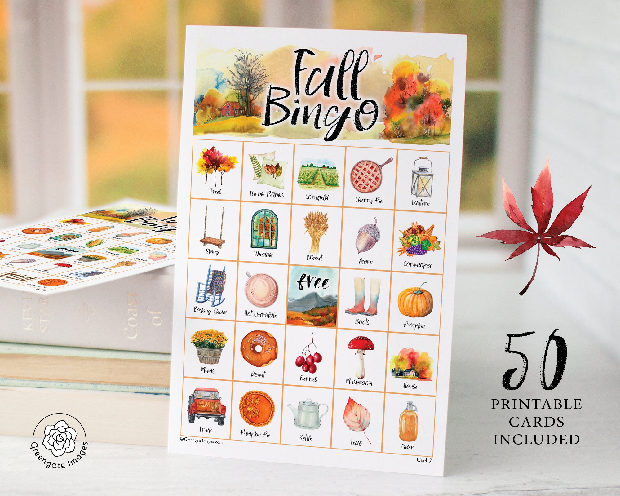 Fall Bingo Cards: PRINTABLE Bingo With Labeled Pictures. 50 Cards With ...