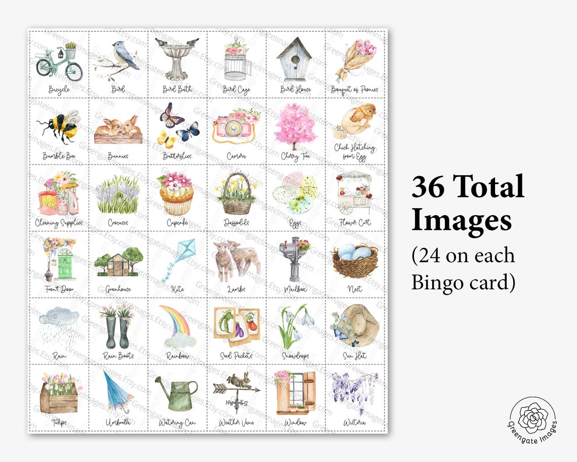 Spring Bingo Cards: Printable Bingo, 50 Cards, Senior Citizen Activity ...