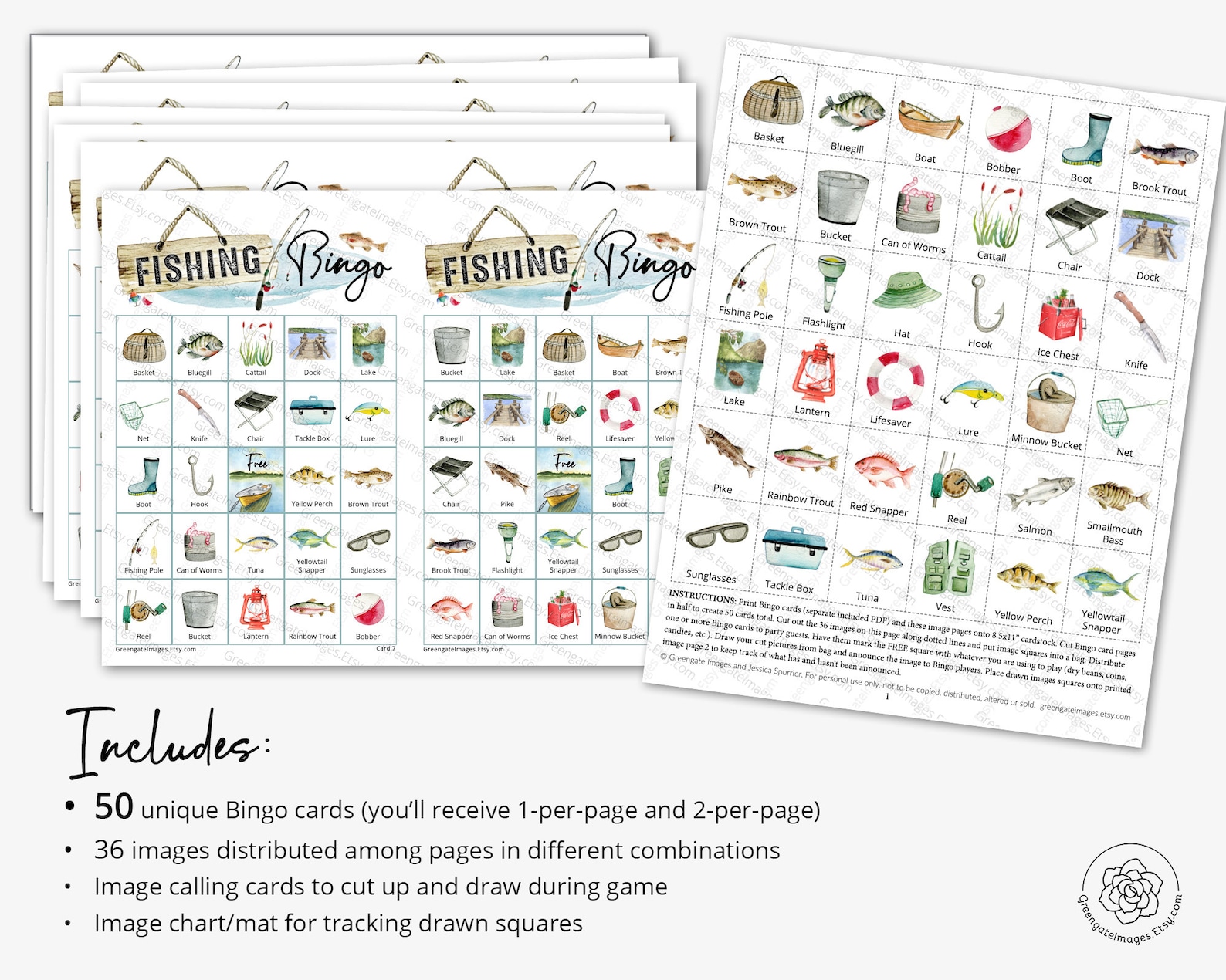 Fishing Bingo: PRINTABLE 50 Cards, Bingo Pdf Game, Party Game Ideas ...