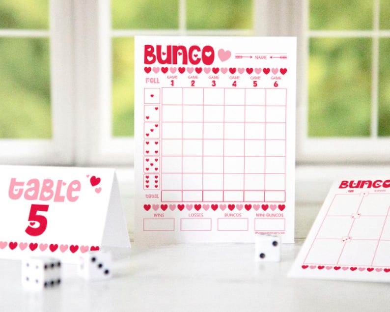 Valentine Bunco Scorecard Set - PRINTABLE Digital Download PDF W/tally ...
