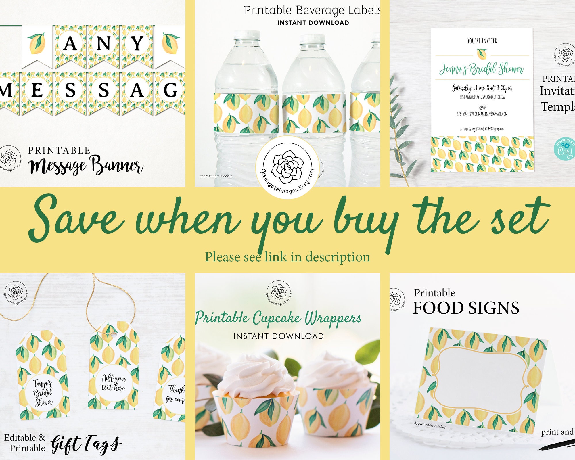 Lemon Message Banner printable bunting editable Corjl | Etsy