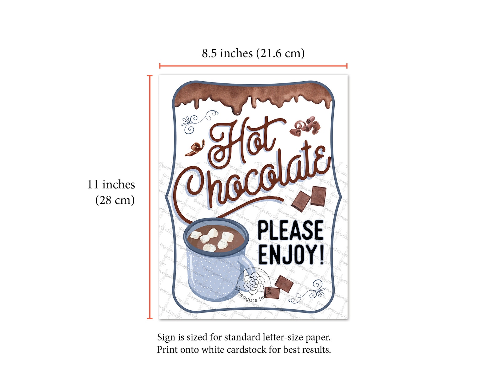 Hot Chocolate Sign: PRINTABLE Corjl 8.5x11" Sign Template. Hot Cocoa ...