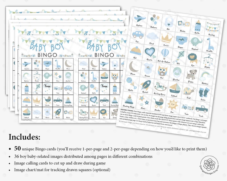 Baby Boy Bingo Cards: PRINTABLE Bingo Cards, Baby Shower Bingo, Set of ...