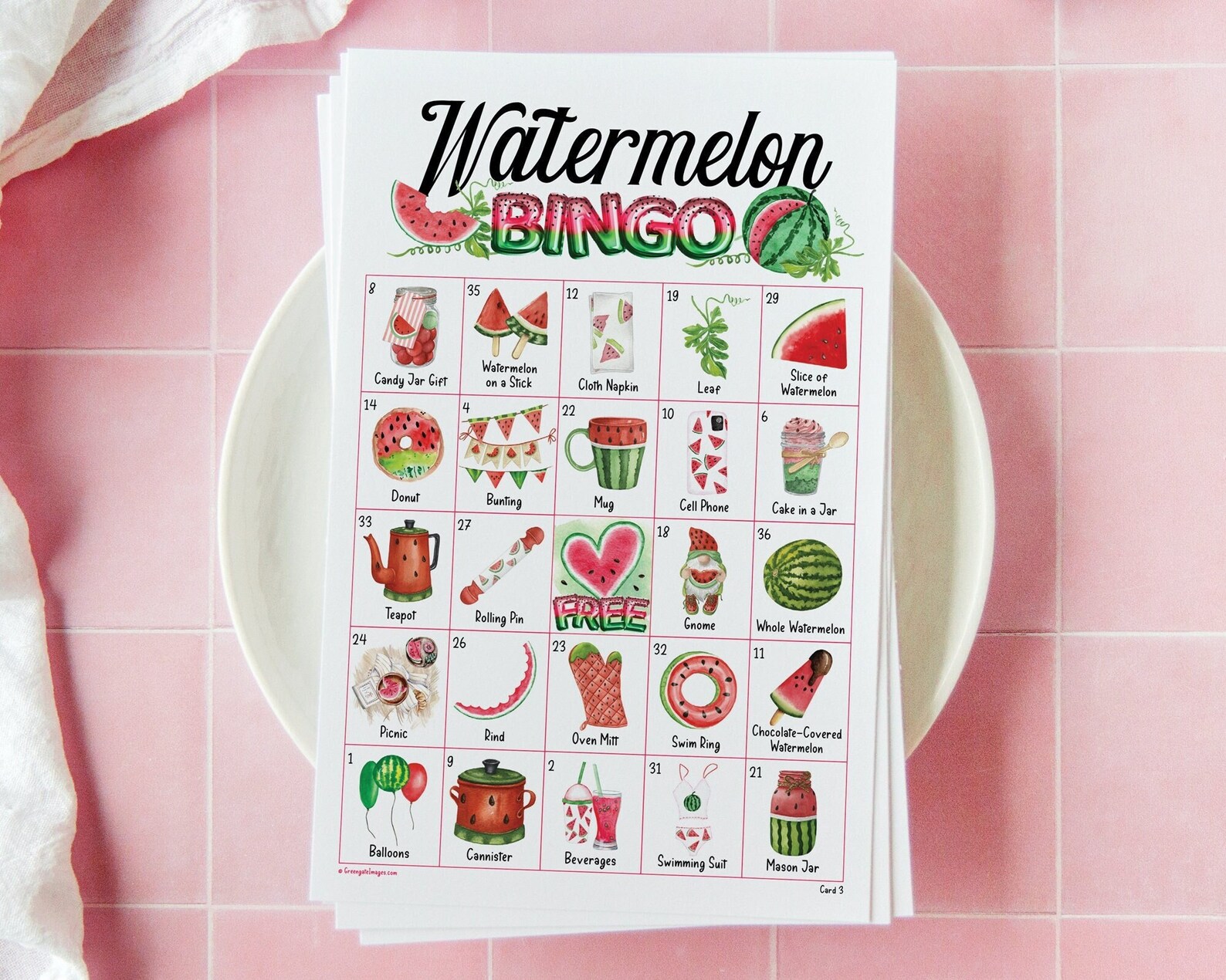 Watermelon Bingo 50 PRINTABLE Unique Cards. Instant Digital Download ...
