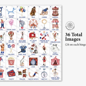 Circus Bingo - 50 PRINTABLE Unique Cards. Instant Digital Download PDF ...