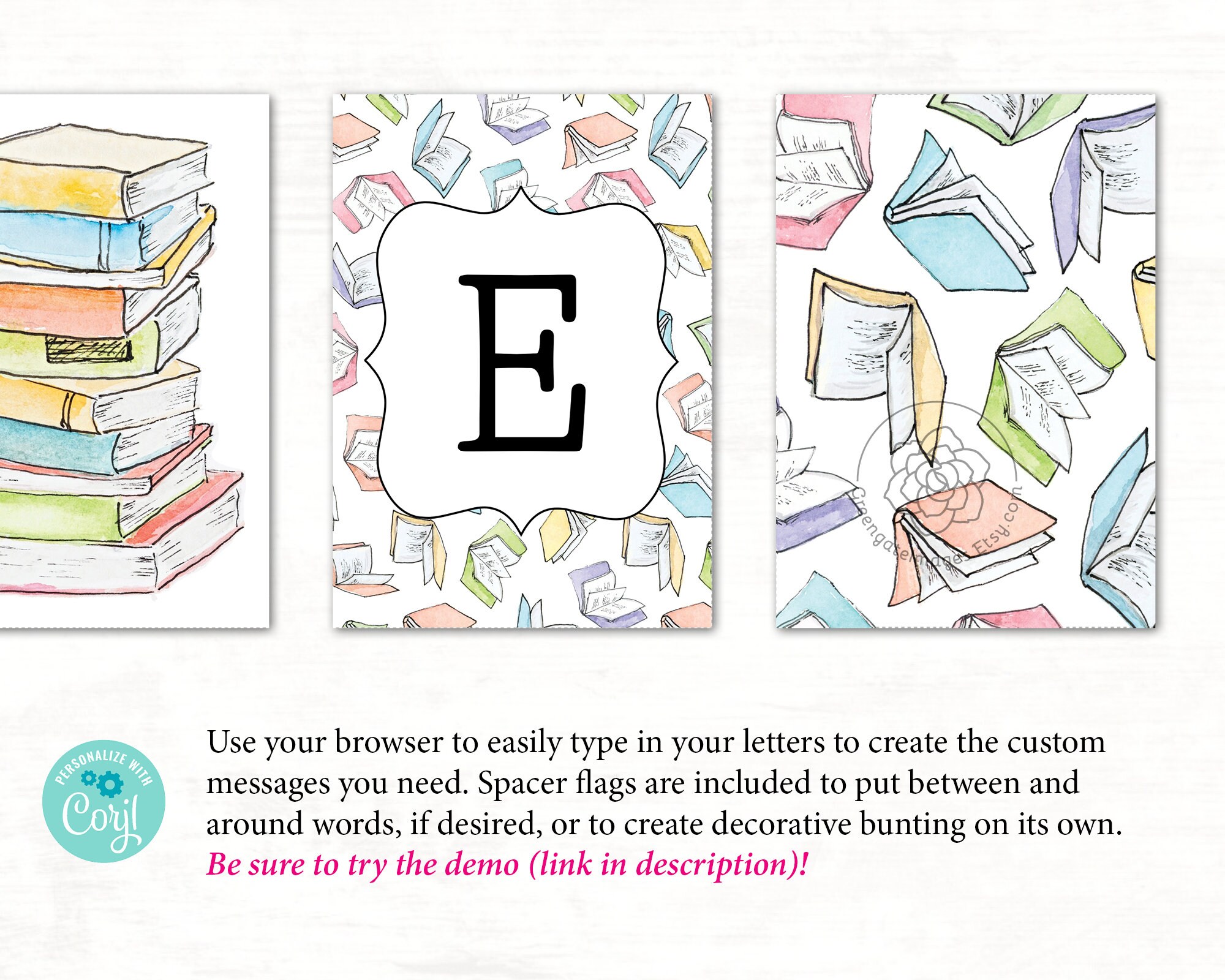 Books Message Banner - PRINTABLE Template. Add Your Text in Corjl ...