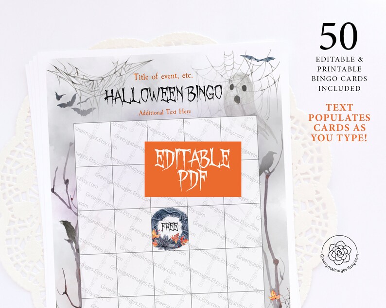 FILLABLE Halloween Bingo Template: 50 Cards Printable Bingo Pdf ...