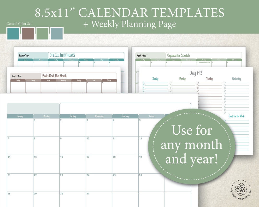 Editable Calendar Templates: 8.5x11" Landscape Calendar Pages ...