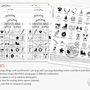 Christmas Bingo Cards: Printable Bingo Cards, Black and White, 50 Cards ...