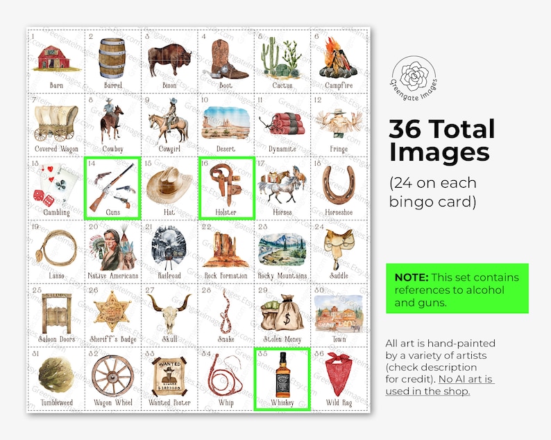 Wild West Bingo - 50 PRINTABLE Unique Cards. Instant Digital Download ...
